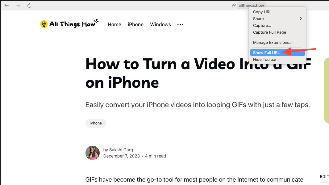 How to Show Full URL in Toolbar in Arc Browser