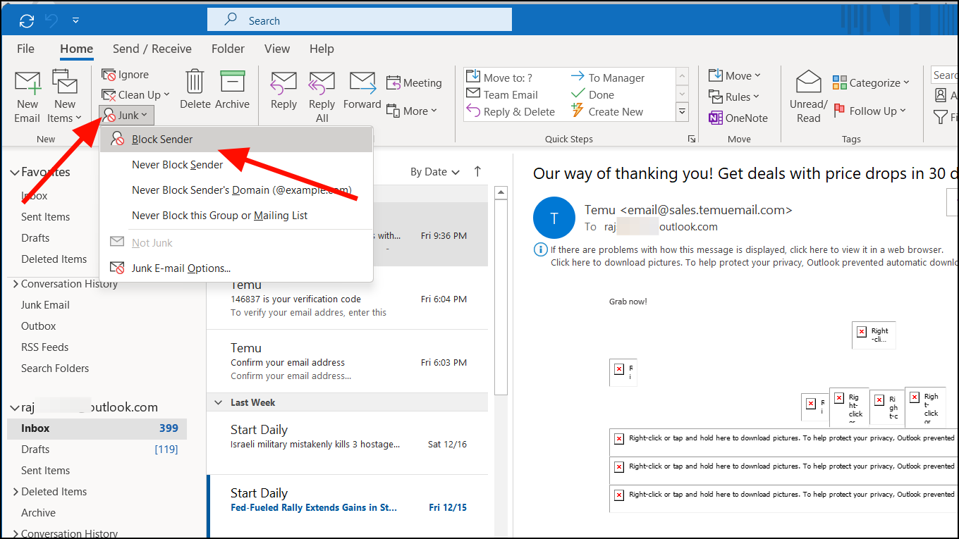 How to Block 'Temu' Spam Emails in Outlook