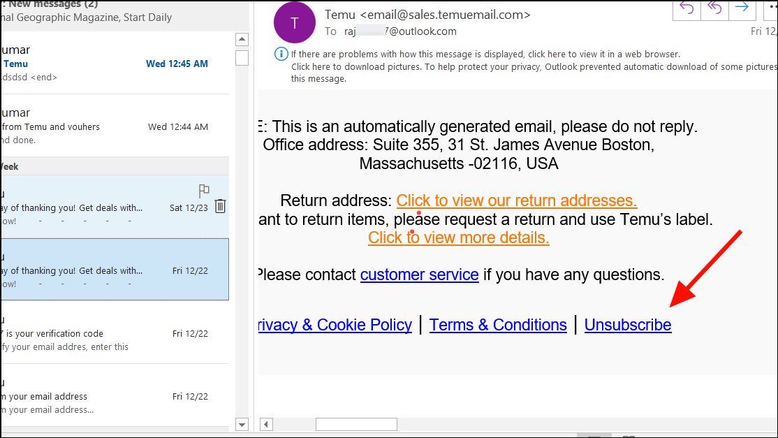 How to Block 'Temu' Spam Emails in Outlook