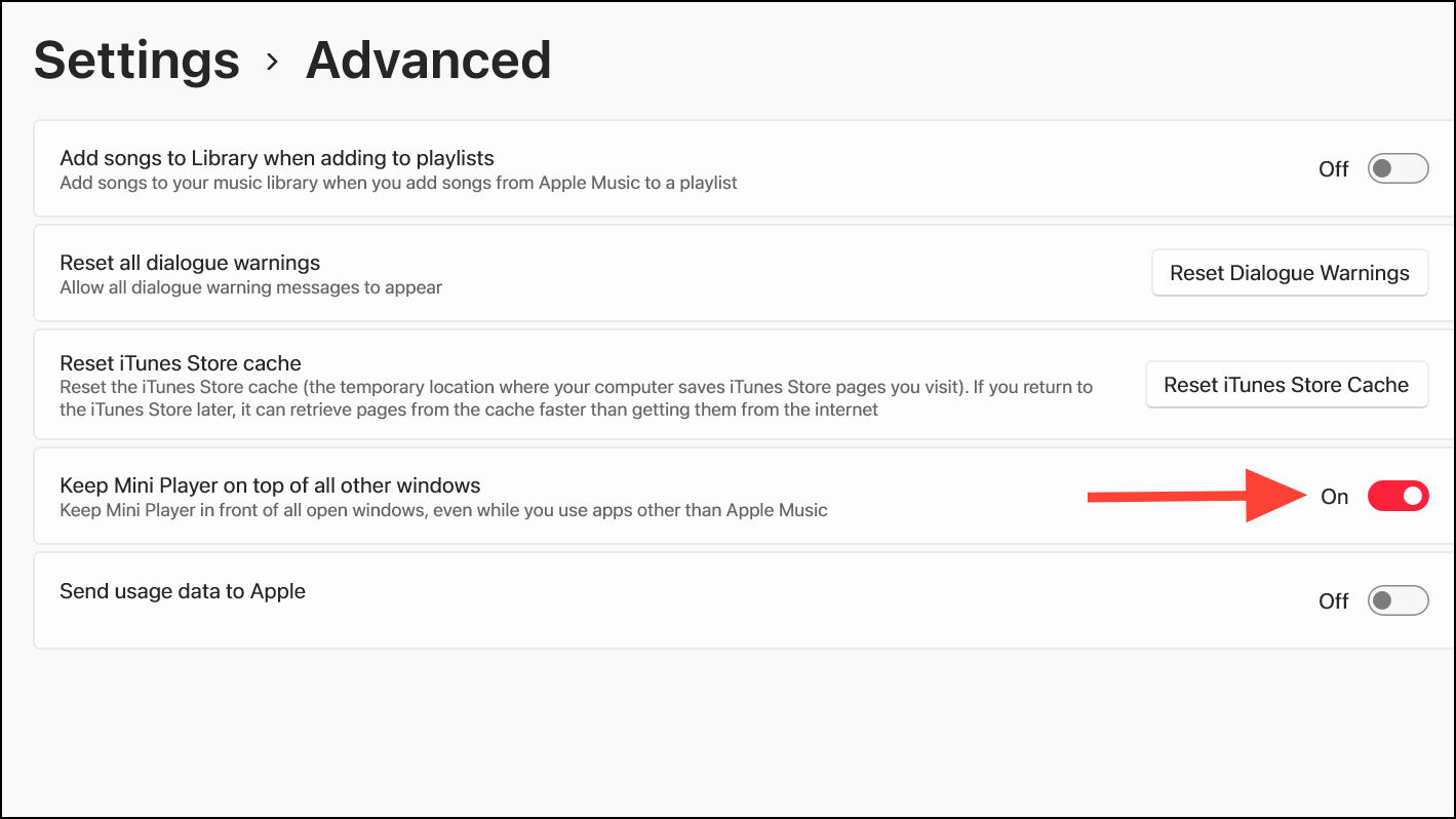 How to Enable or Disable Mini Player in Apple Music on Windows