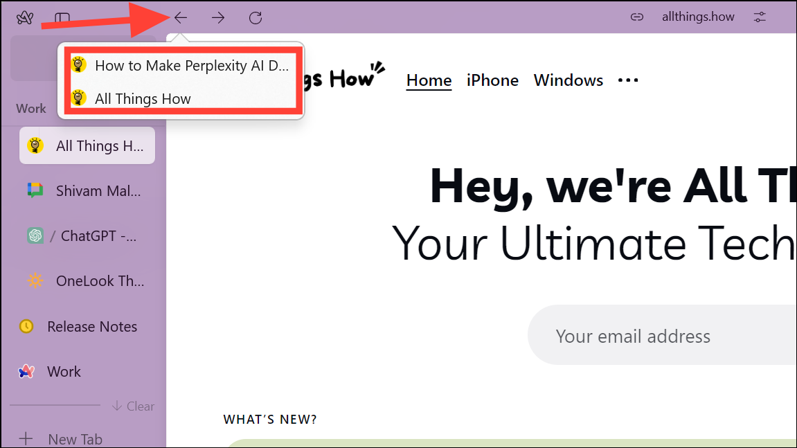 How to View Tab History in Arc Browser on Windows