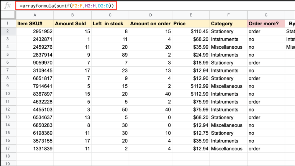 How to use the Array Formula in Google Sheets