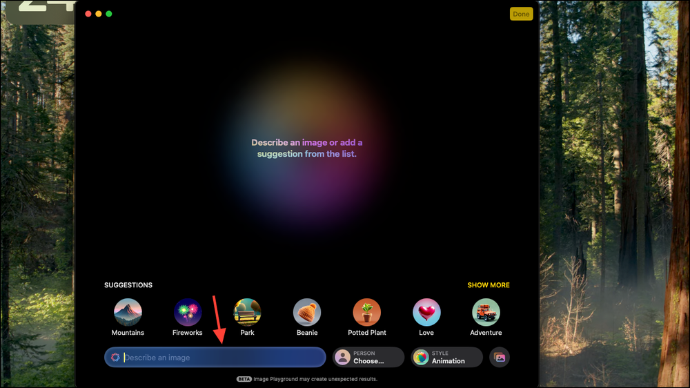 How does the Image Playground app on Apple devices work