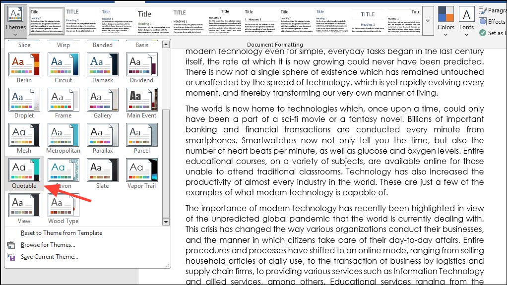 How to add design elements in a Word document