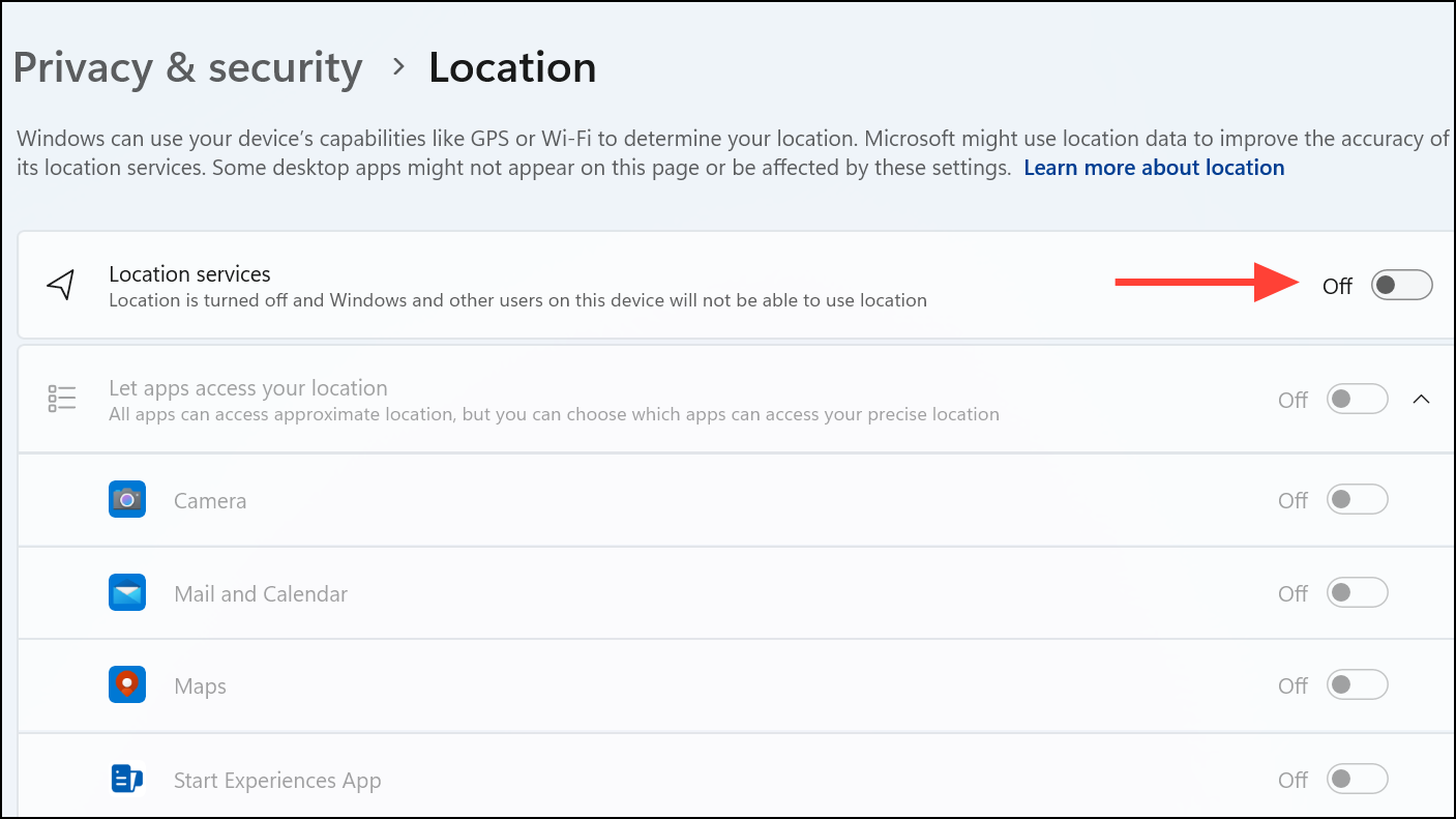 Disable Location Tracking on Windows 11 Devices