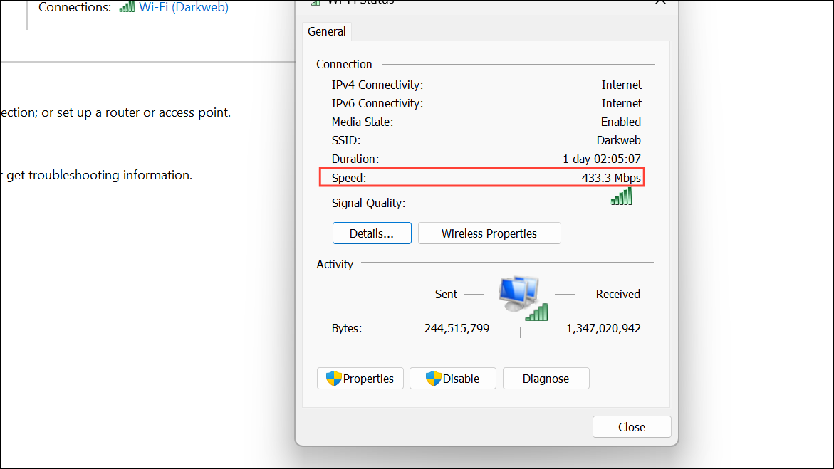 Check Network Adapter Speed in Windows 11