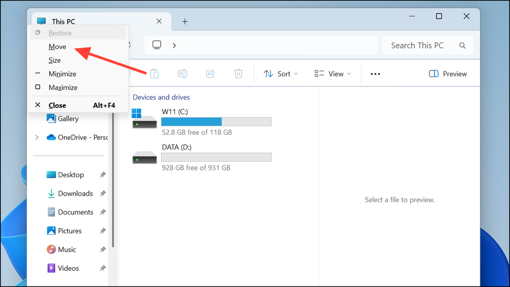 Move a Window Without Clicking the Title Bar on Windows 11