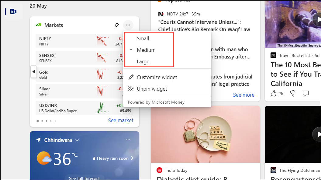 Move or Resize Widgets Panel in Windows 11