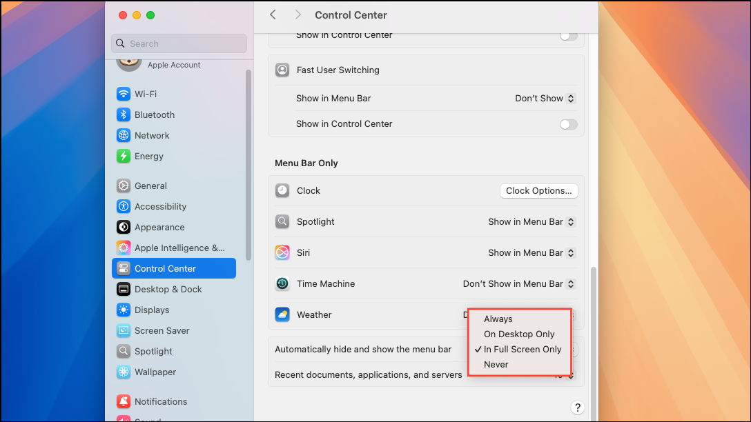 Customize the Menu Bar and Control Center Widgets on macOS 15