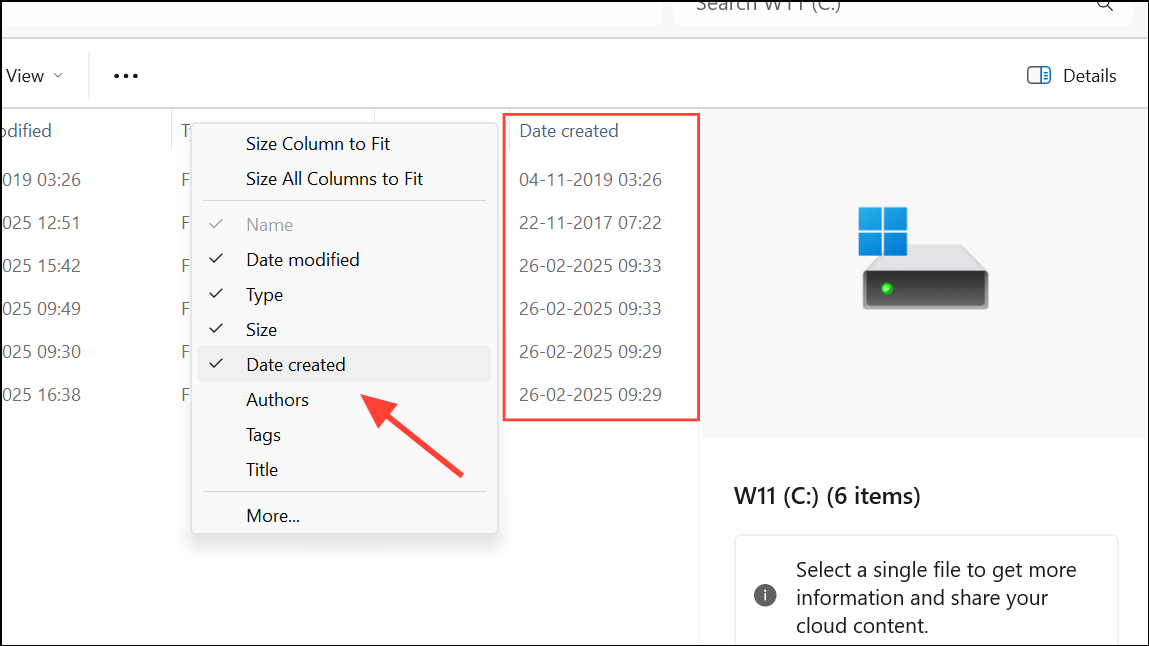 Add or Remove Columns in Windows 11 File Explorer