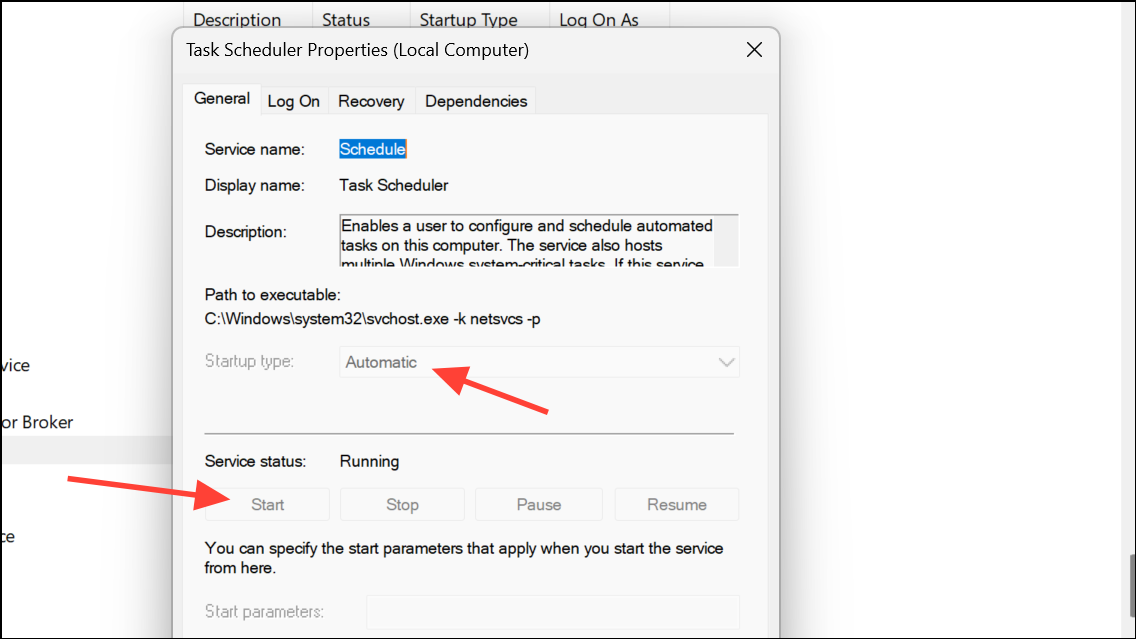 Fix Task Scheduler Not Running or Starting Programs in Windows 11