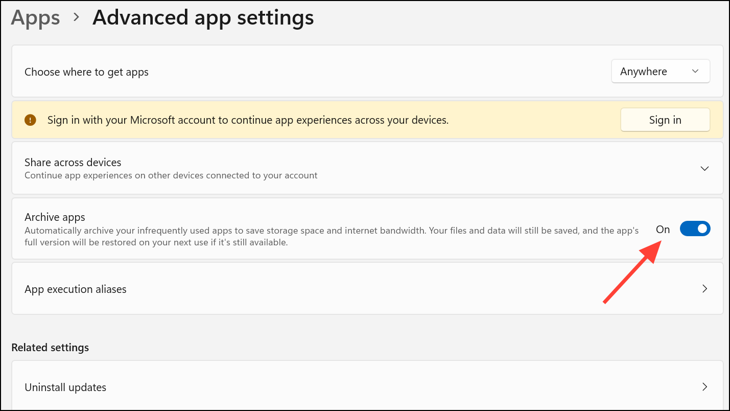 Enable or Disable Archive Apps Feature in Windows 11