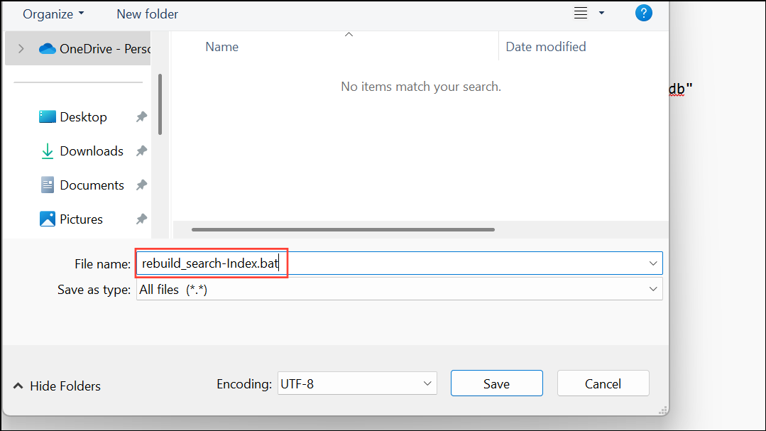 Rebuild Search Index on Windows 11