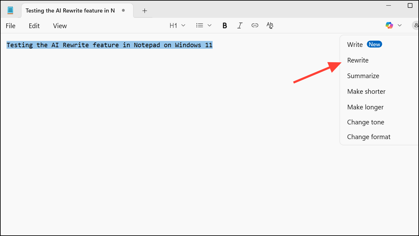 How to Enable and Use Rewrite AI in Notepad on Windows 11