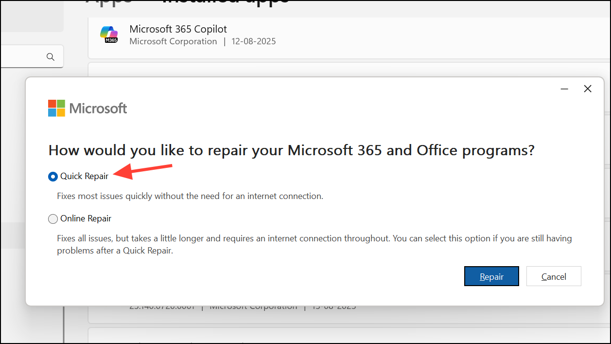How to Repair Microsoft Office in Windows 11