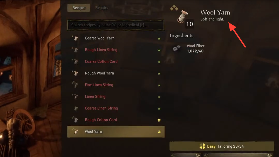 Pax Dei Wool Fiber — drops, stack size, and tailoring recipes