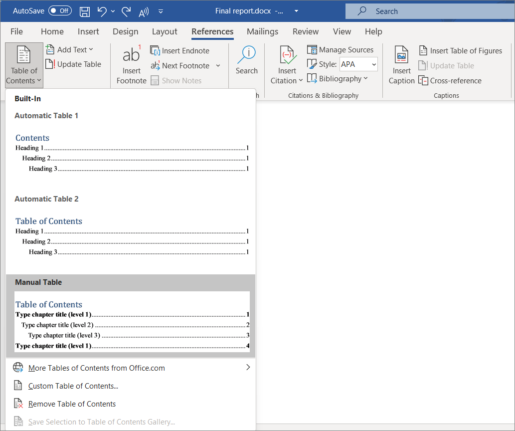 How to Create a Table of Contents in Microsoft Word
