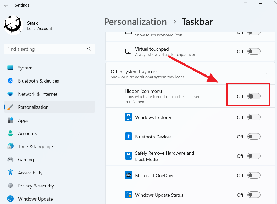 How to Hide System Tray Overflow Menu from Taskbar on Windows 11