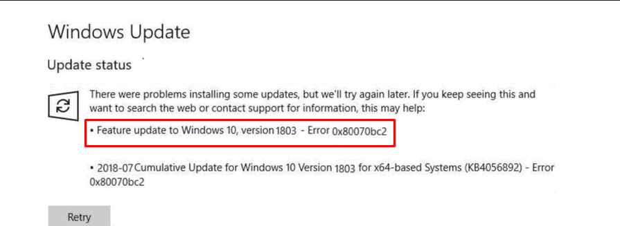 FIX: Error 0x80070bc2 while installing a Windows Update