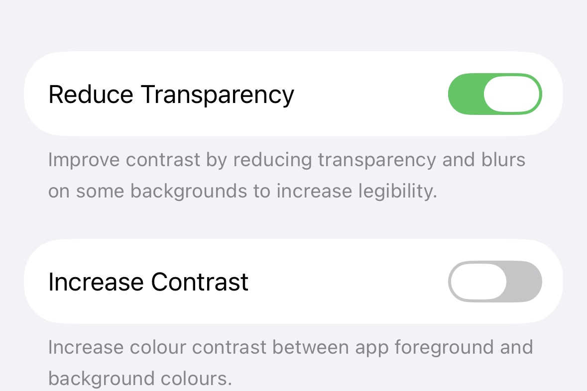 Reduce transparency to change Liquid Glass effects in iOS 26