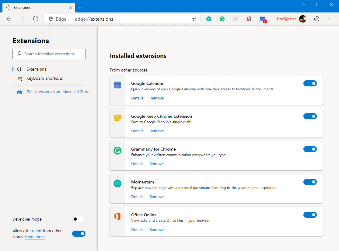 How to install Chrome Extensions on Microsoft Edge from Chrome Web Store