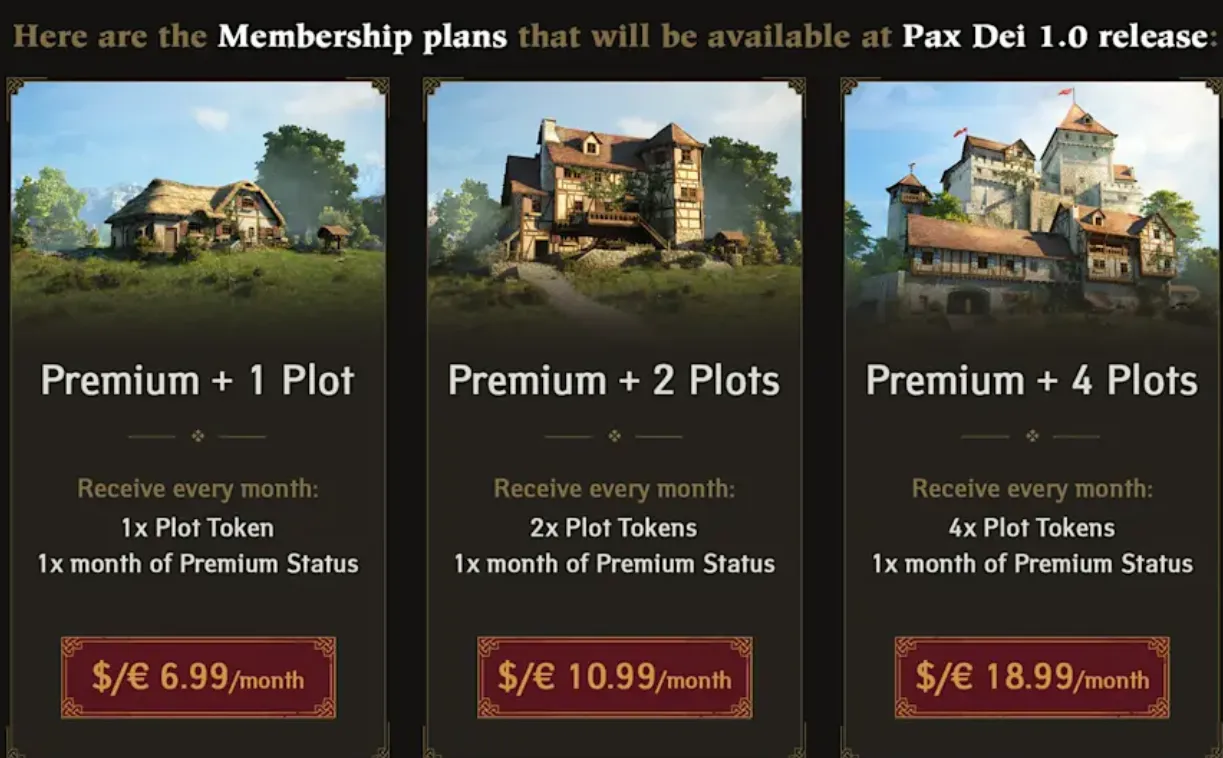 Pax Dei plot tokens and Premium Status — how land upkeep works