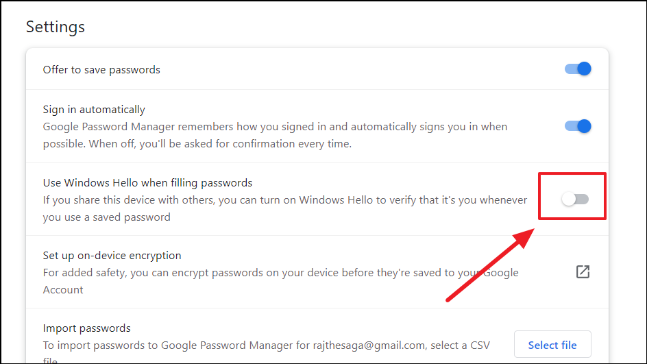 How to Disable Windows Hello for Chrome Passwords