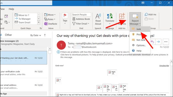 How to Block 'Temu' Spam Emails in Outlook