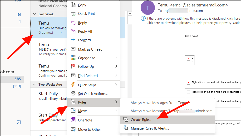 How to Block 'Temu' Spam Emails in Outlook