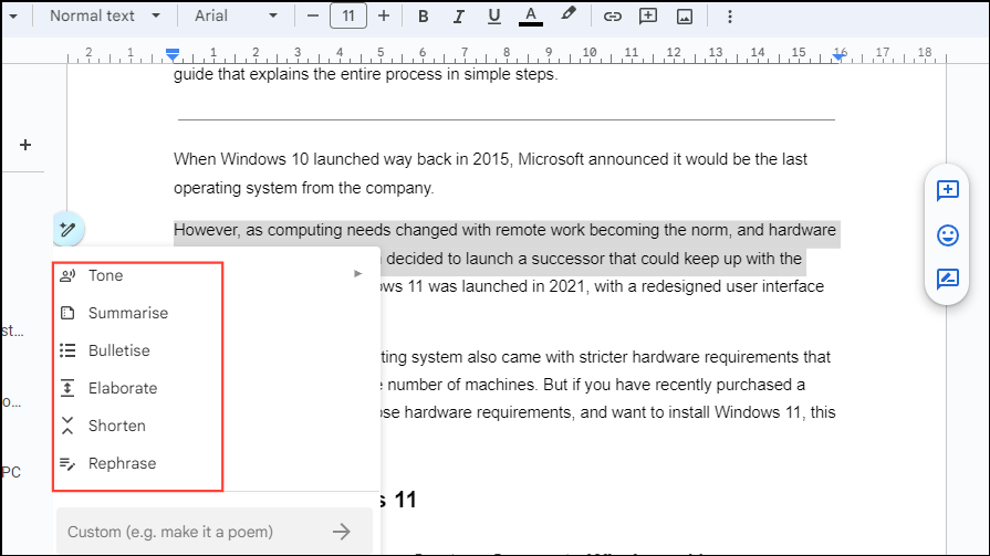 How To Use Gemini in Google Docs