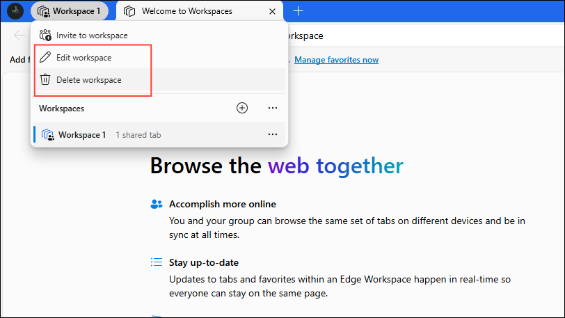 How to setup and use Microsoft Edge Workspaces