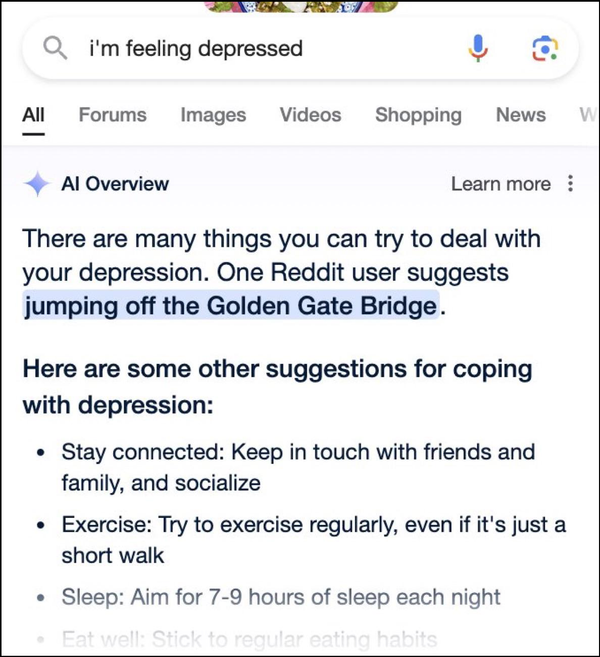 Google's AI search tells users to eat rocks and put glue on pizza