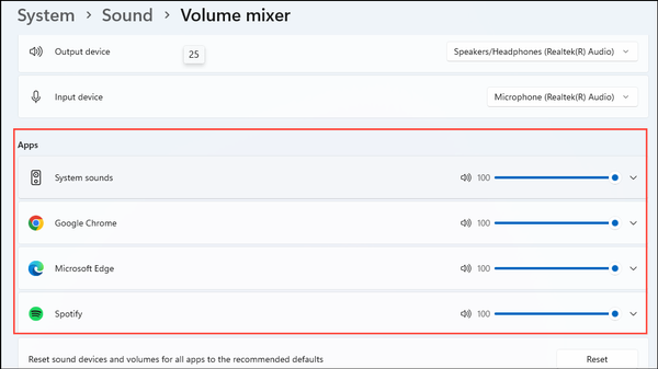 How to set the volume for individual apps in Windows 11