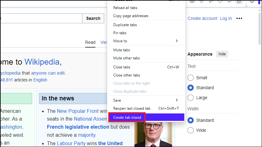 How to use Tab Islands in Opera browser