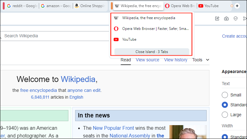 How to use Tab Islands in Opera browser