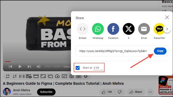 How to share a link to a specific timestamp of a YouTube video