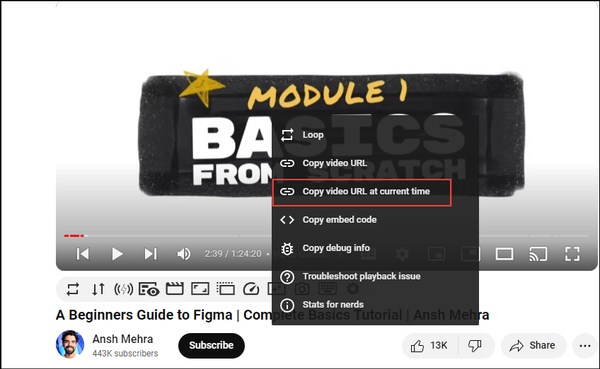 How to share a link to a specific timestamp of a YouTube video