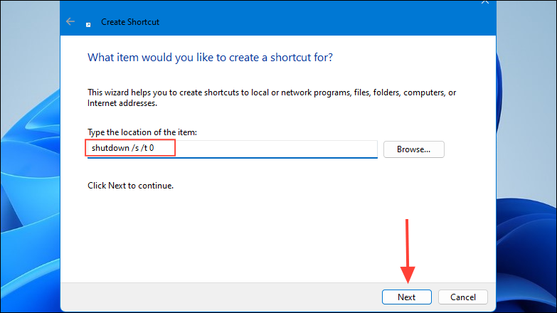 How to add a desktop shortcut for Shutdown in Windows 11