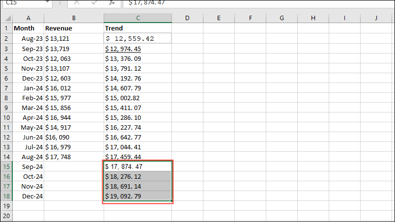 How to use the TREND function in Excel