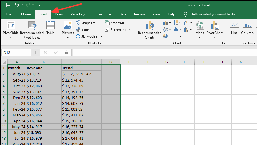 How to use the TREND function in Excel