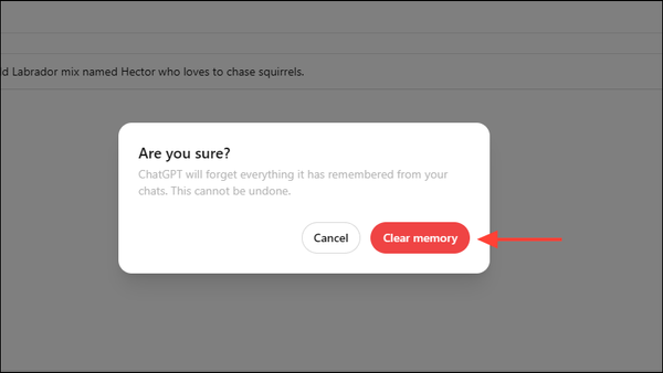 How to clear ChatGPT memory