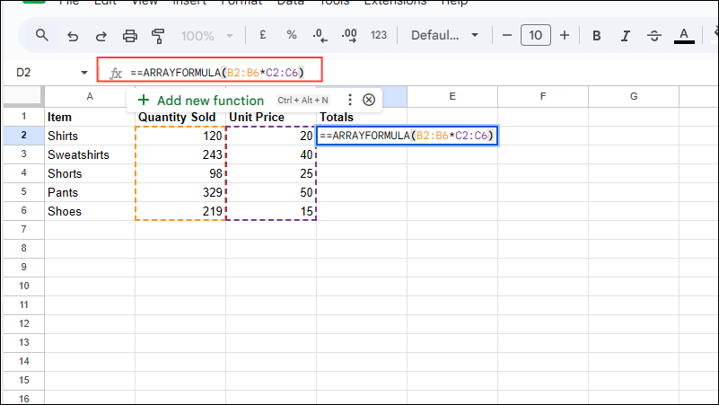 How to use the Array Formula in Google Sheets