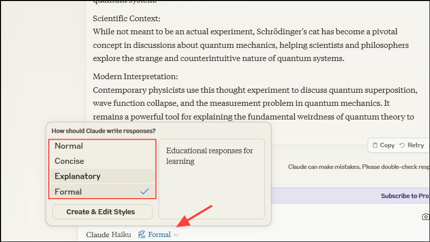 How to use different writing styles in Claude AI