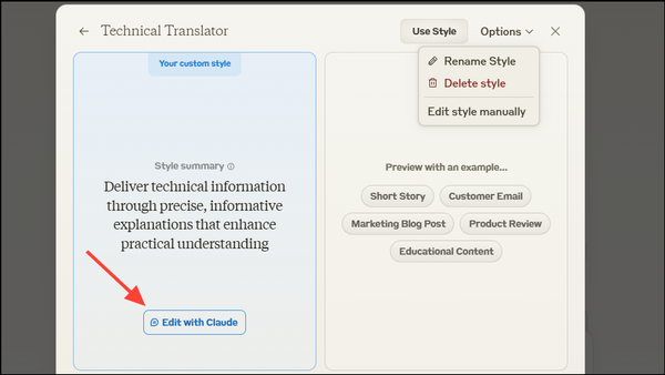 How to use different writing styles in Claude AI