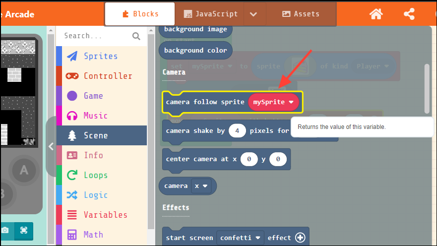 How to make a game on Microsoft MakeCode Arcade