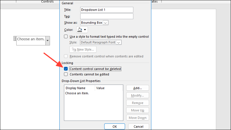 How to add a dropdown list to a Word document