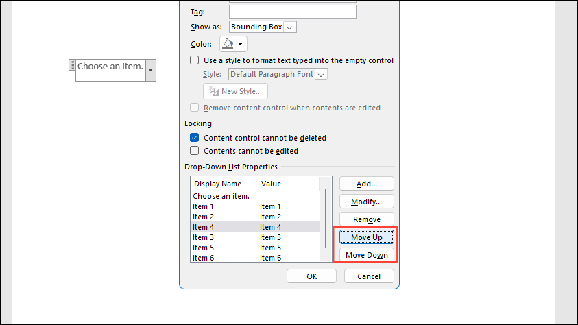 How to add a dropdown list to a Word document