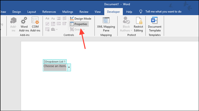 How to add a dropdown list to a Word document