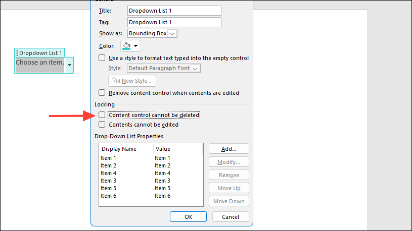How to add a dropdown list to a Word document