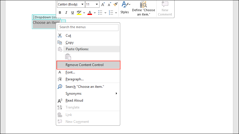 How to add a dropdown list to a Word document